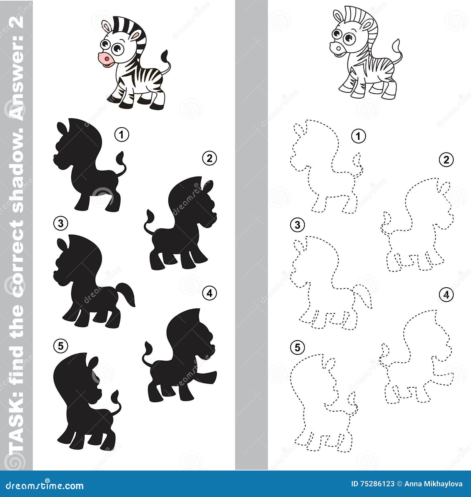 Black and White Zebra. Find True Correct Shadow. Stock Vector ...