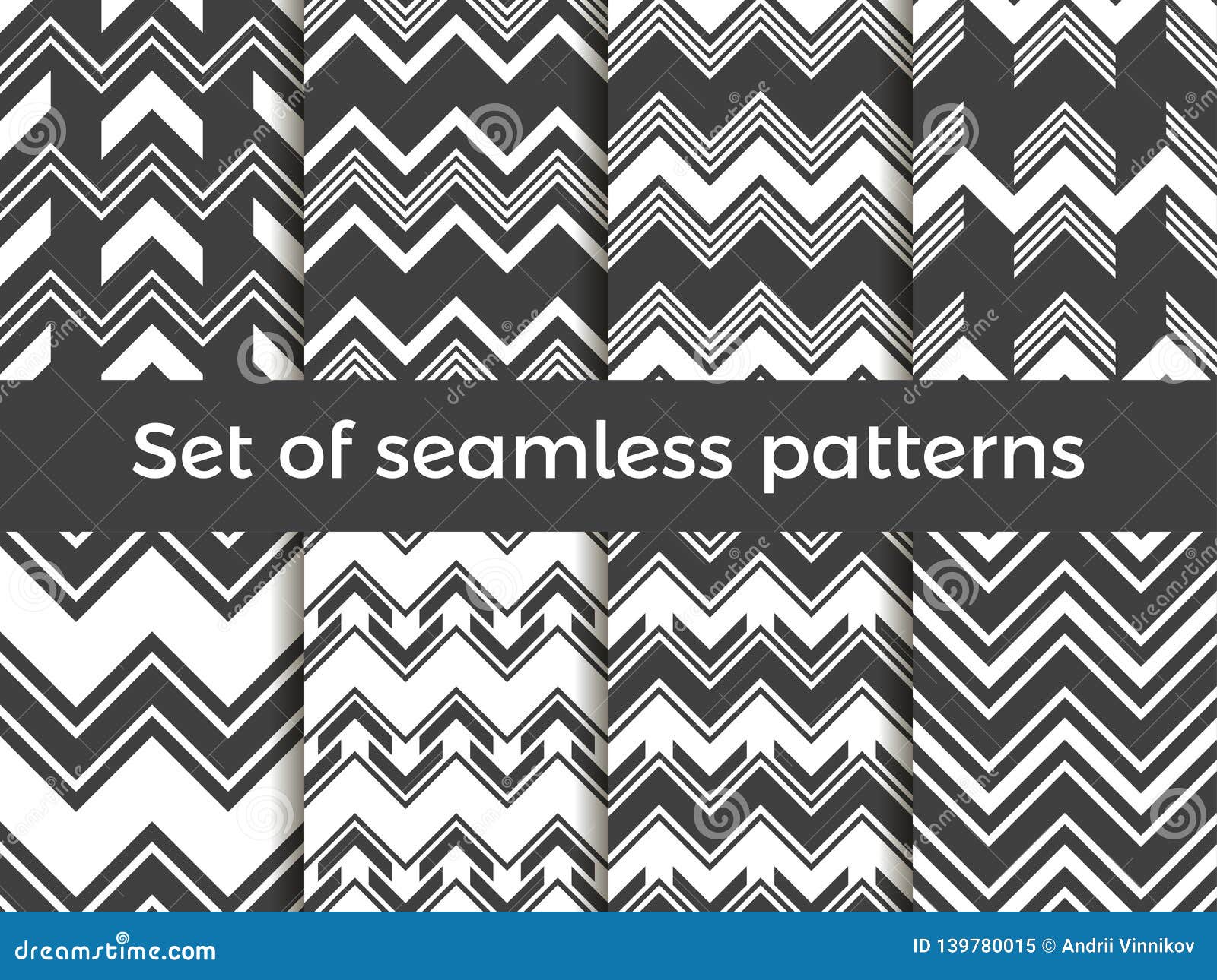 Black and White Zig Zag Set of Seamless Pattern. Vector Stock Vector ...