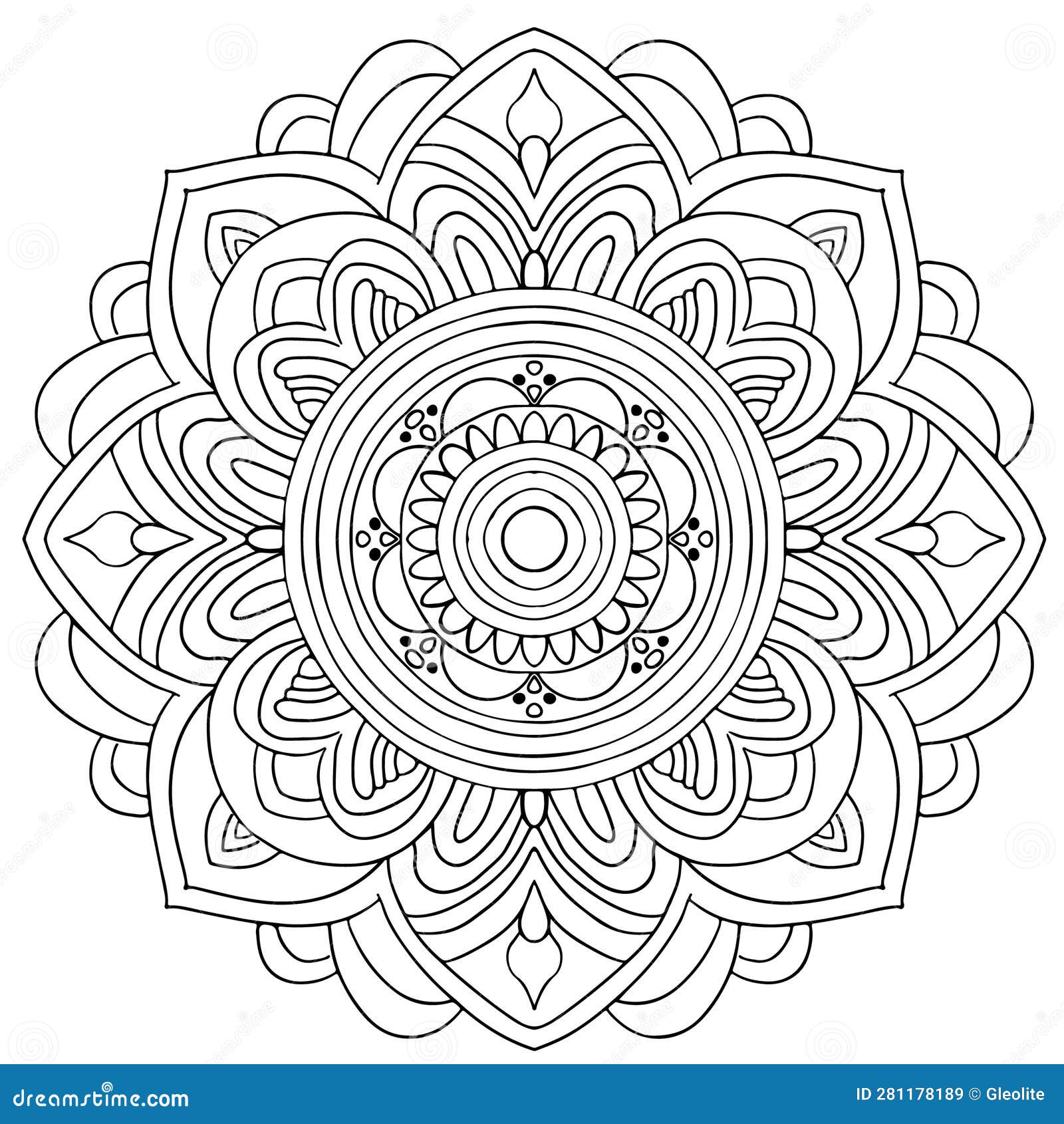 Black and Whtie Lineart Handdraw Beautiful Round Mandala on White ...