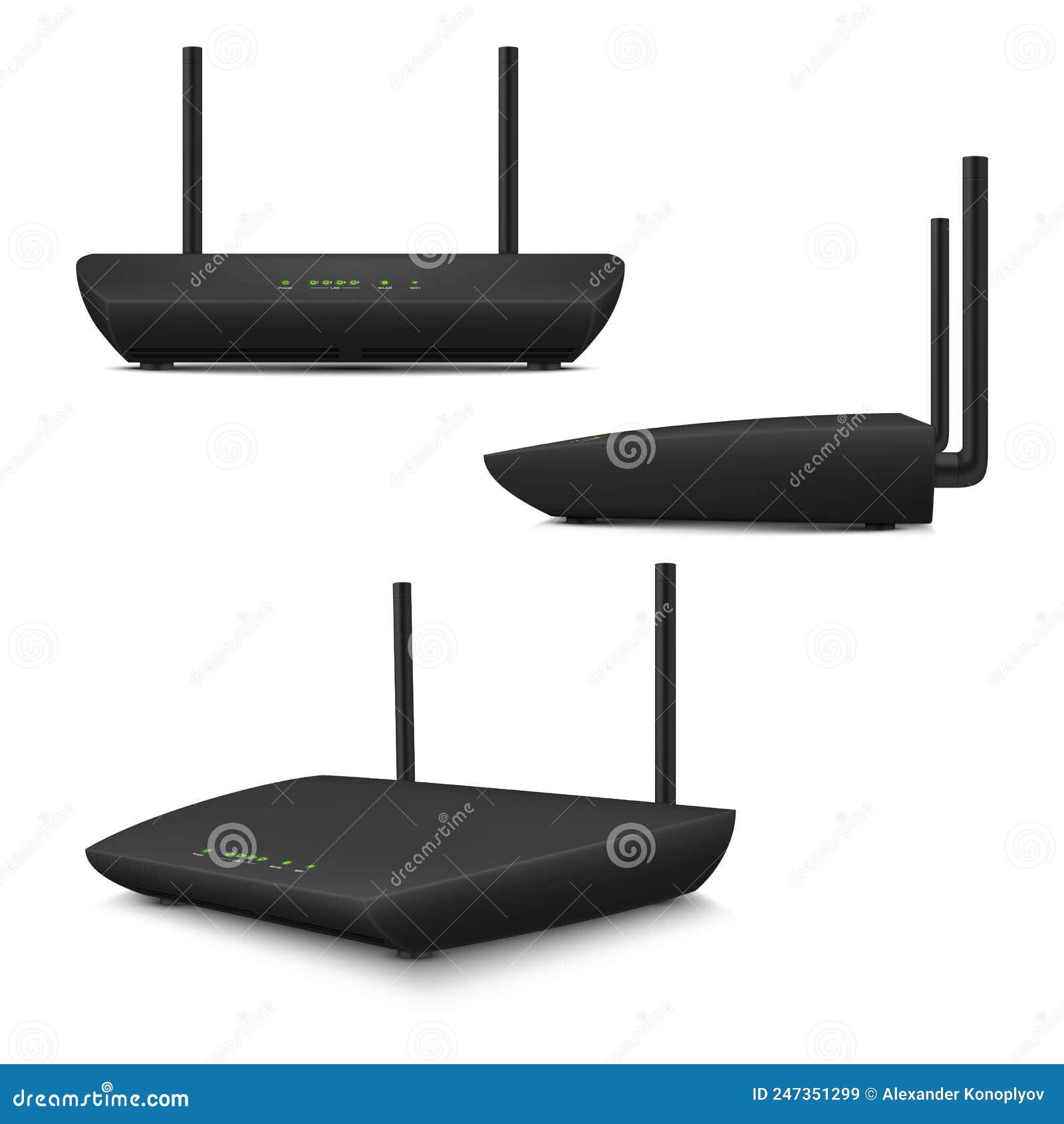 Black Wi Fi Router Front Side View Set Realistic Template Vector ...