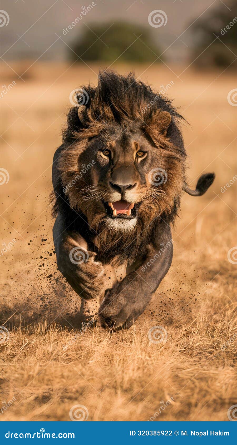 A Black Wild Lion is Running after Prey Stock Illustration ...