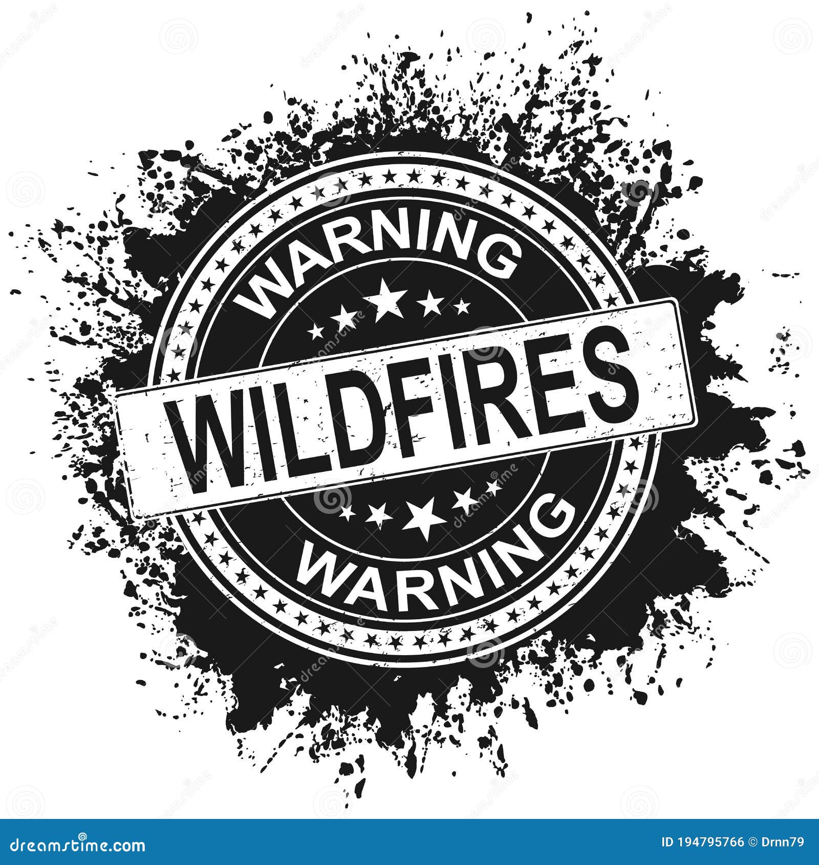 BLACK Wildfire Warning Rubber Stamp Style Emblem. on White Stock Vector ...