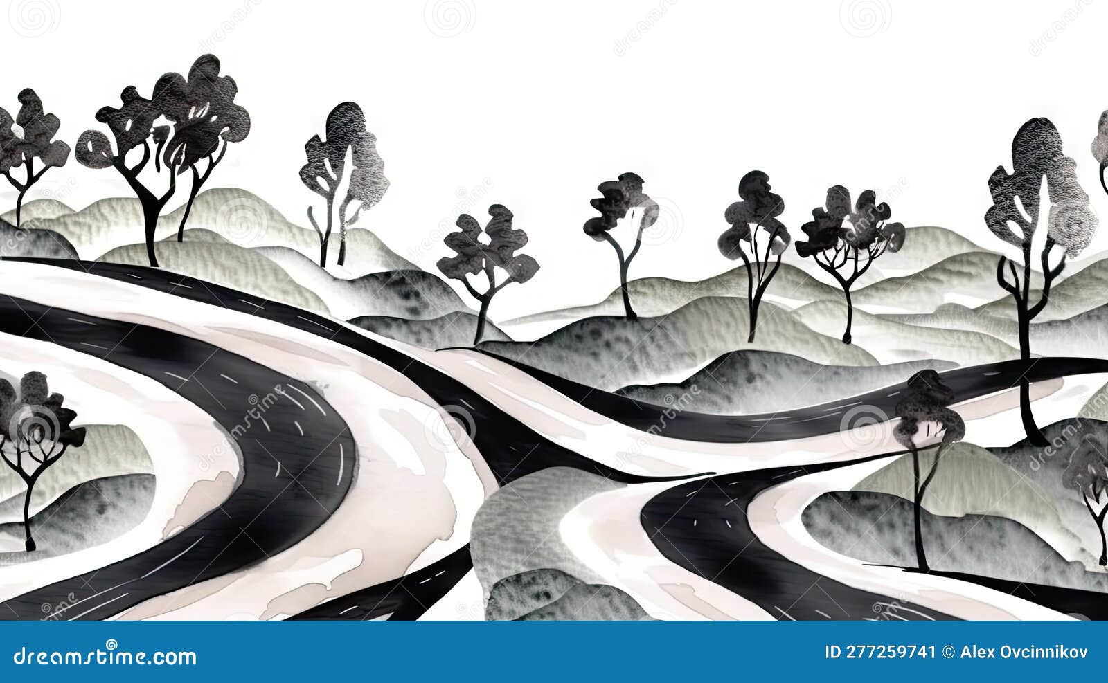 Black Winding Road Seamless Pattern for Invitations and Posters. Stock ...