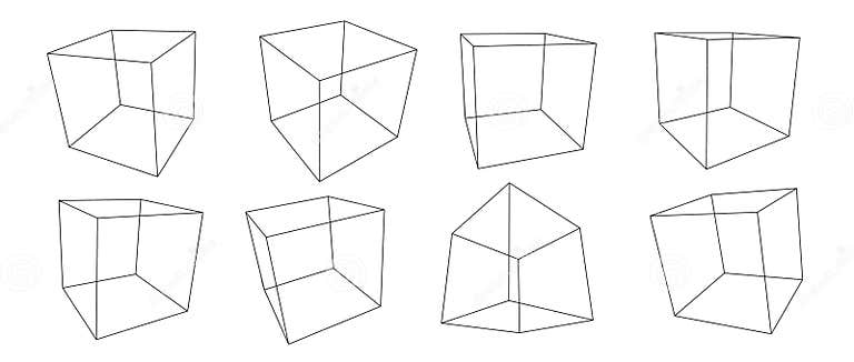 Black Wireframe Cube Collection. Outline Cubic Shapes in Different ...