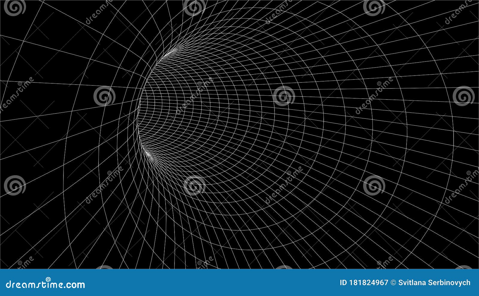 Black Wireframe Vector Tunnel. 3d Wormhole Dark Illustration. Stock Vector - Illustration of ...