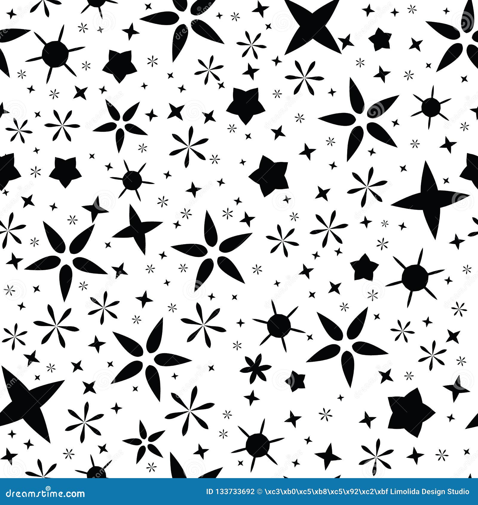 Black on Wite Starry Night Sky Seamless Vector Pattern Stock Vector ...