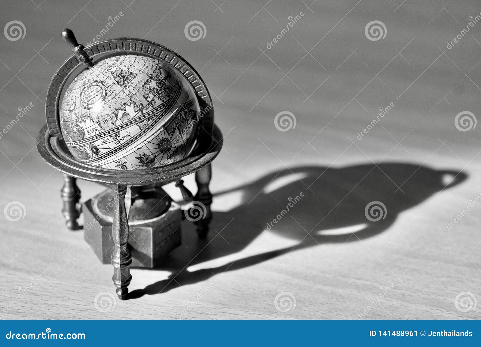A World Globe and His Shadow, Black and White Stock Image - Image of ...