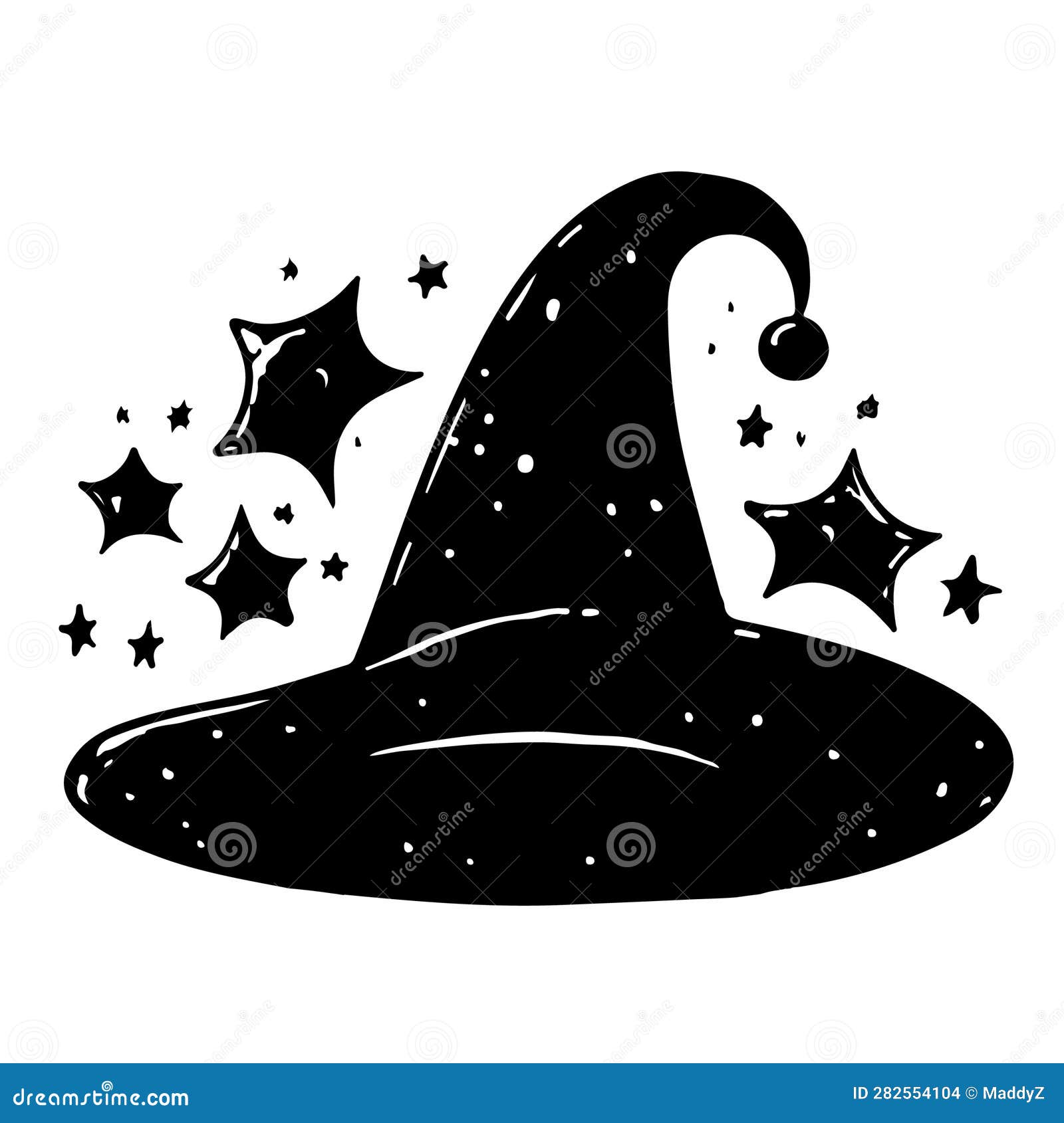 Black Wizard Hat, Hand Drawn Vector Illustration Stock Vector ...