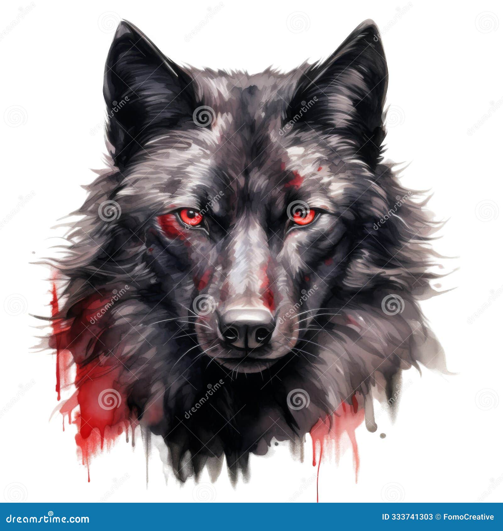 A Black Wolf with Blood-Red Eyes and Dripping Blood Stock Illustration ...