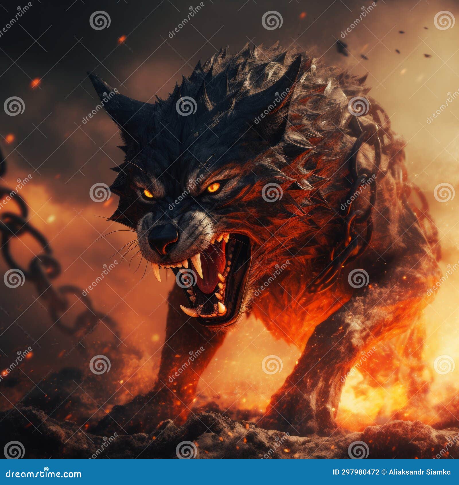 A Black Wolf with a Chain Around Its Neck Stock Photo - Image of lion ...