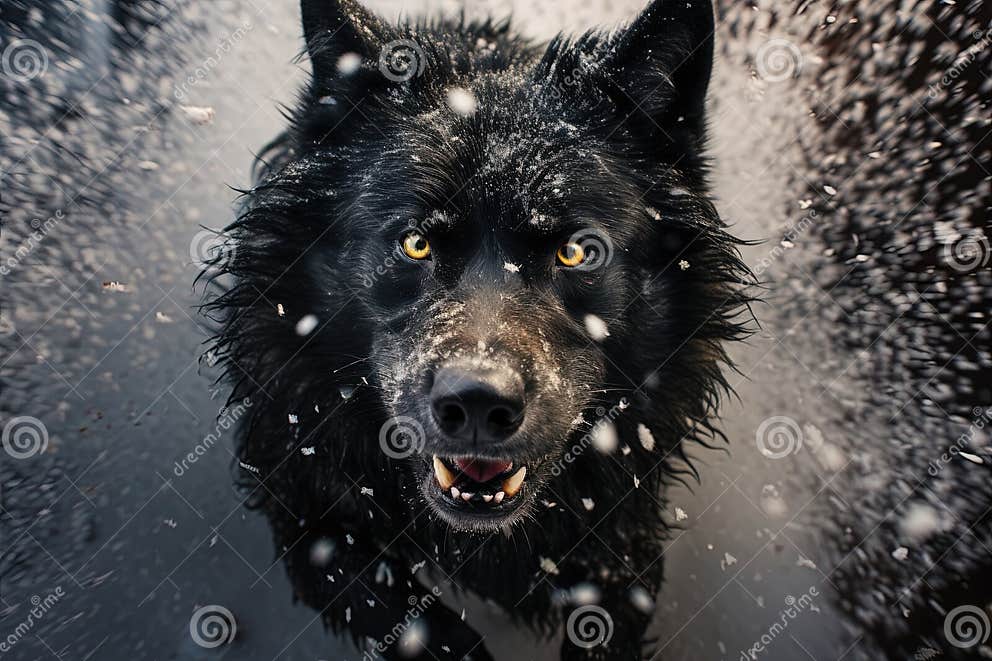 Black Wolf Charging You on the Snow Generative AI Stock Illustration ...