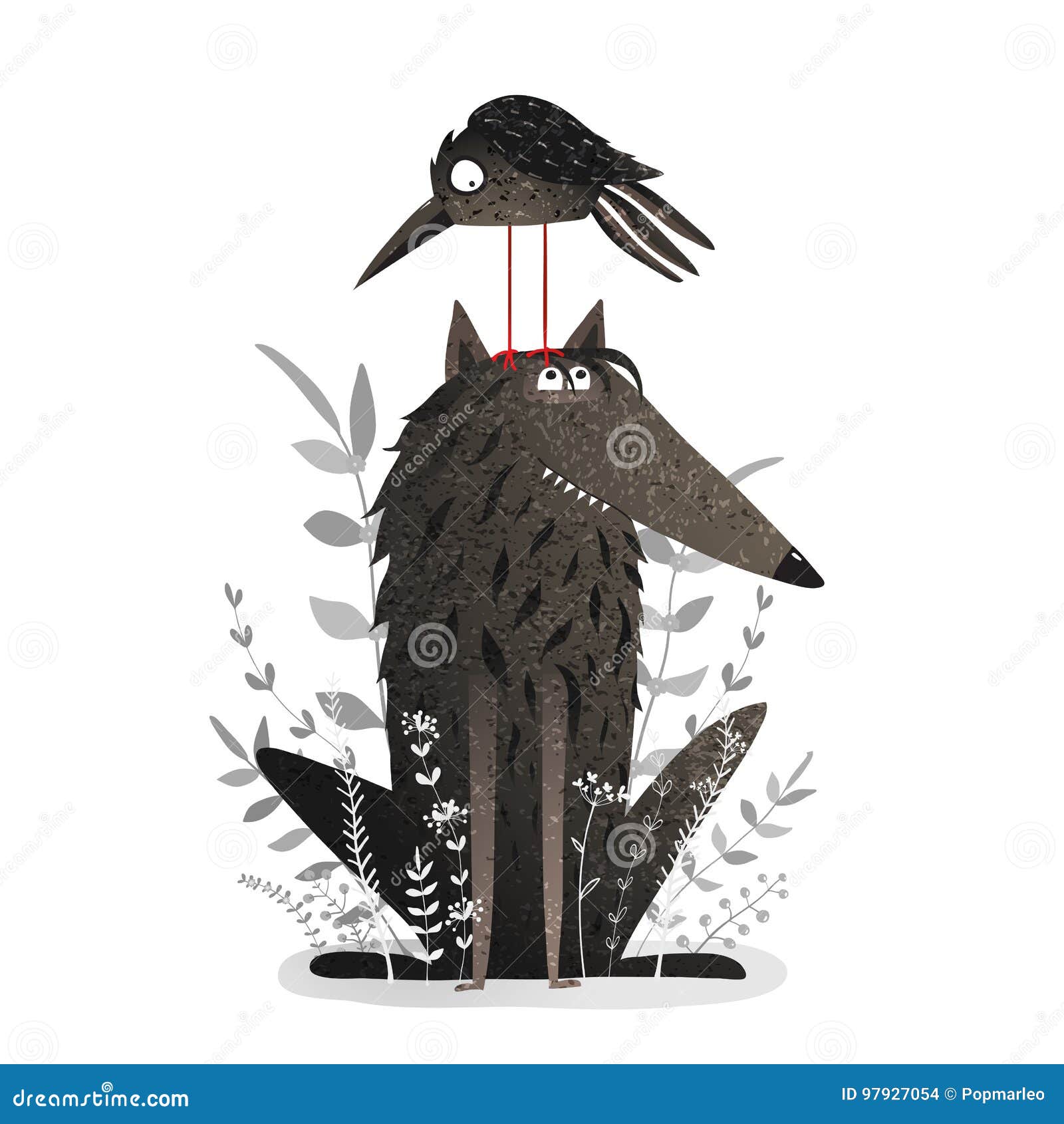 Black Wolf and Crow stock vector. Illustration of black - 97927054
