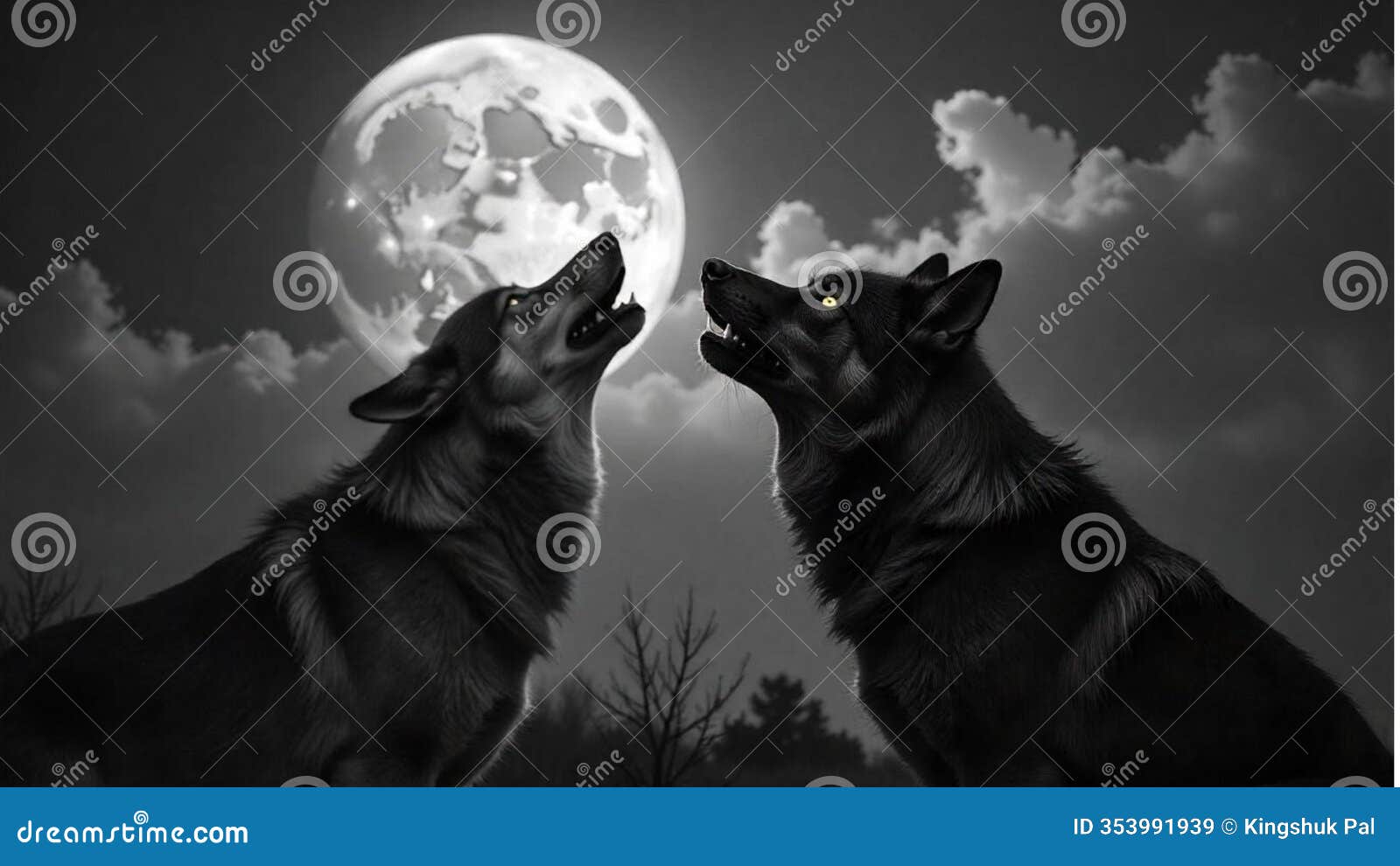 A black wolf howling stock illustration. Illustration of cloudy - 353991939