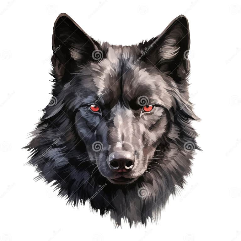 Black Wolf with Red Eyes stock illustration. Illustration of head ...