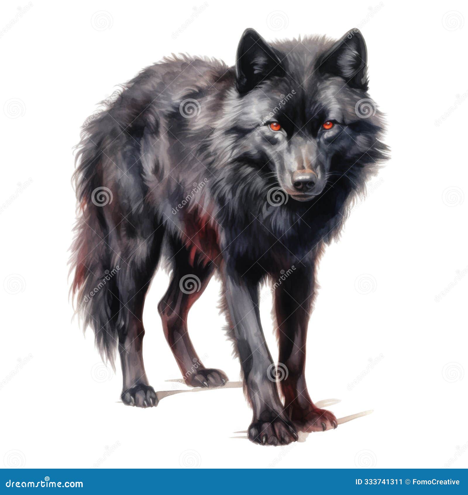 Black Wolf with Red Eyes stock illustration. Illustration of nature ...