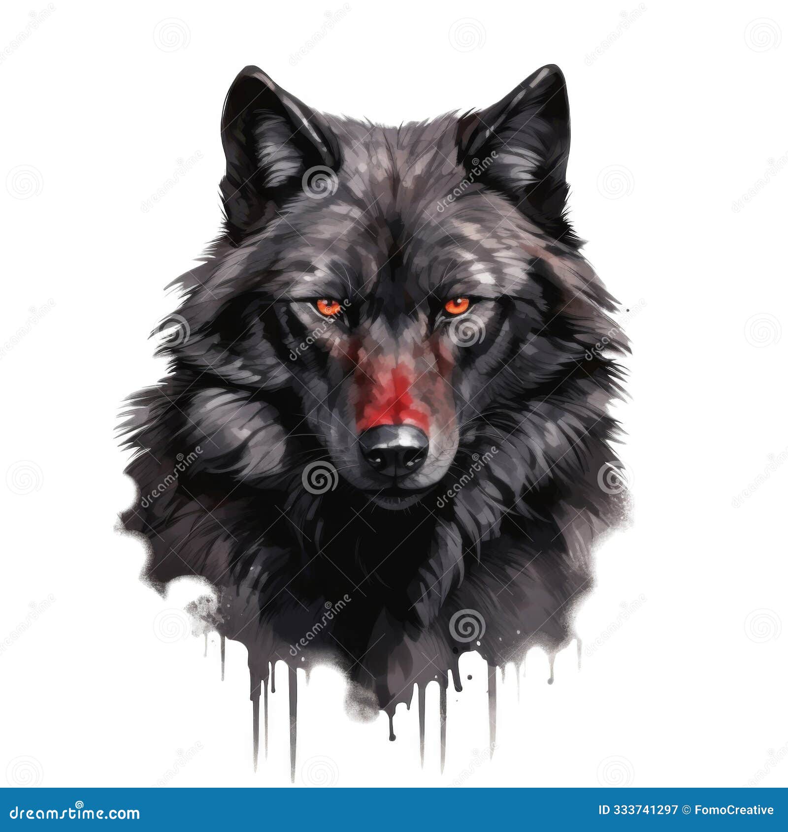 Black Wolf with Red Eyes and Nose Drip Effect Stock Illustration ...