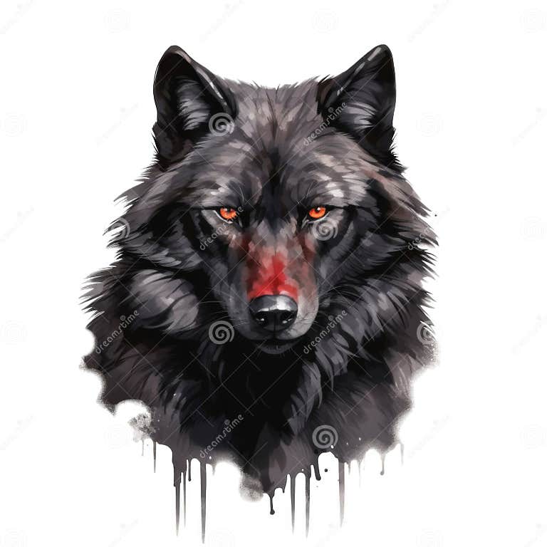 Black Wolf with Red Eyes and Nose Drip Effect Stock Illustration ...