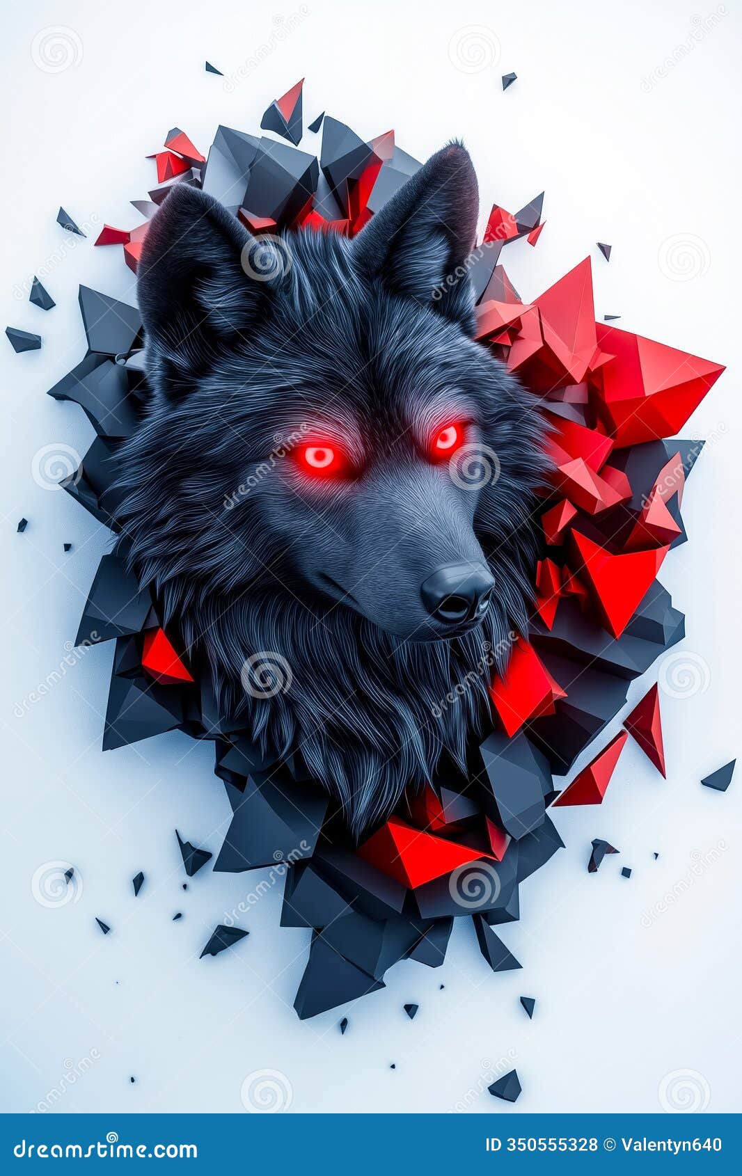 A Black Wolf with Red Eyes Surrounded by Red Triangles Stock Photo ...