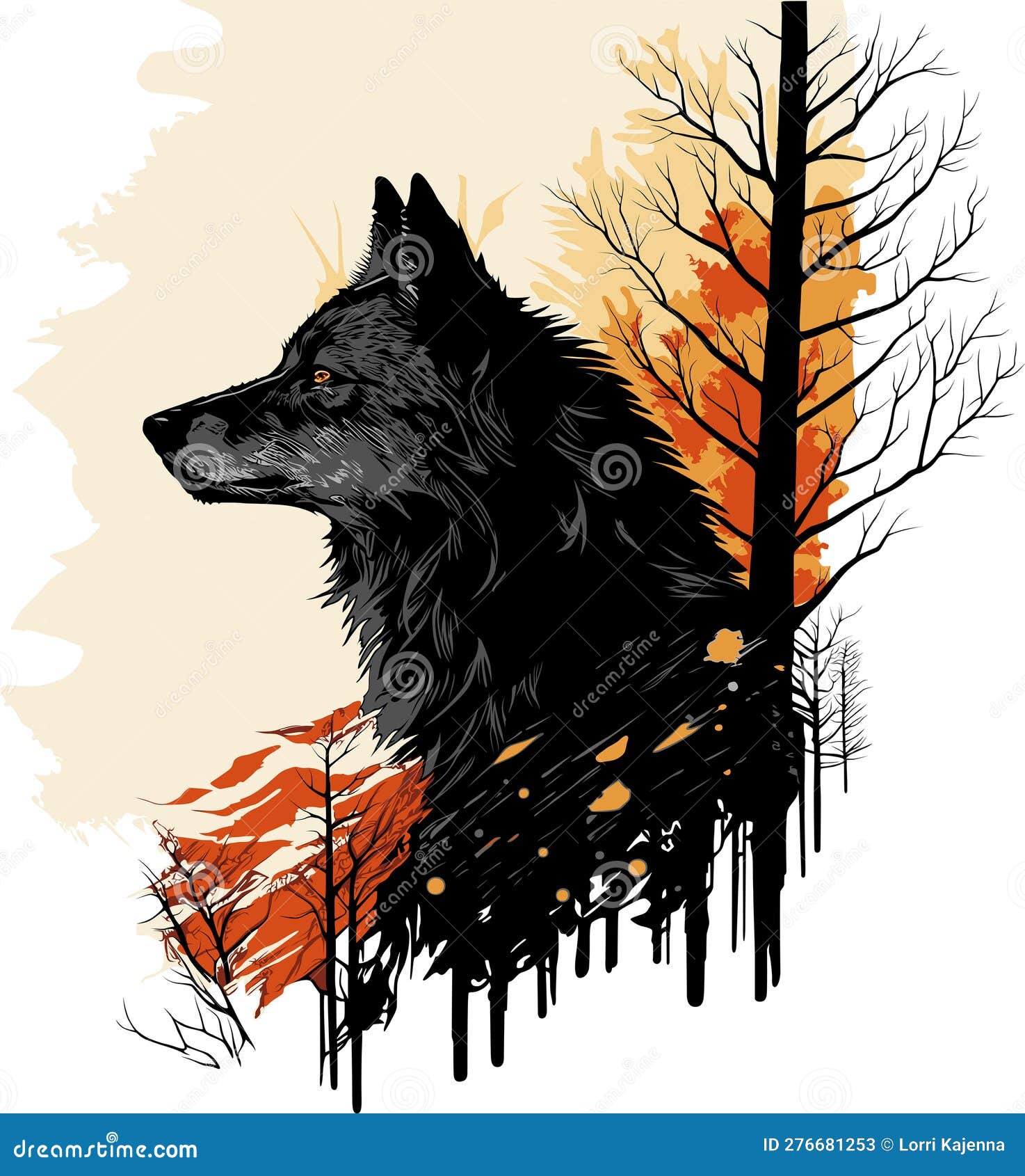 Black And Red Wolf Drawing