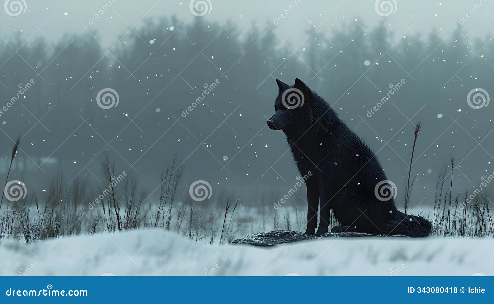 Black Wolf in Winter Illustration Stock Illustration - Illustration of ...