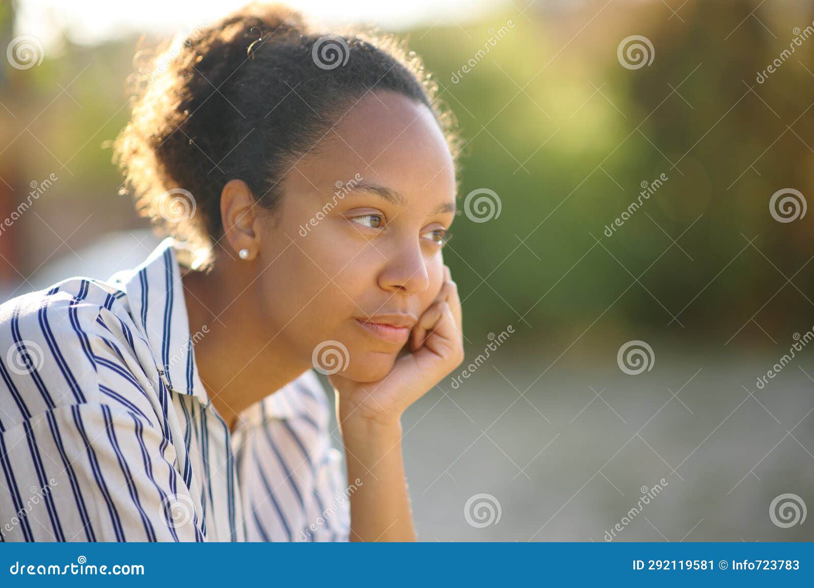 Black Woman Contemplating in a Park Stock Image - Image of confident ...