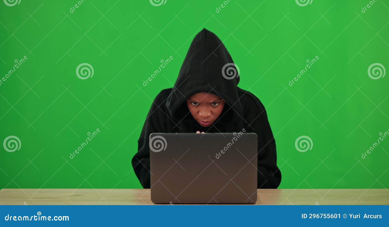 Black Woman, Green Screen or Hacker Hacking on Laptop in Cybersecurity ...