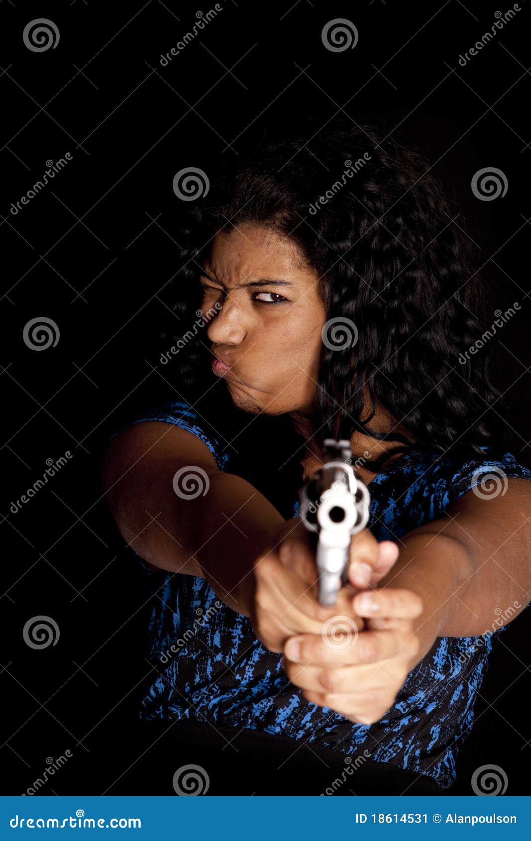 Black Woman Pointing Gun Funny Face Stock Image - Image of firearm ...