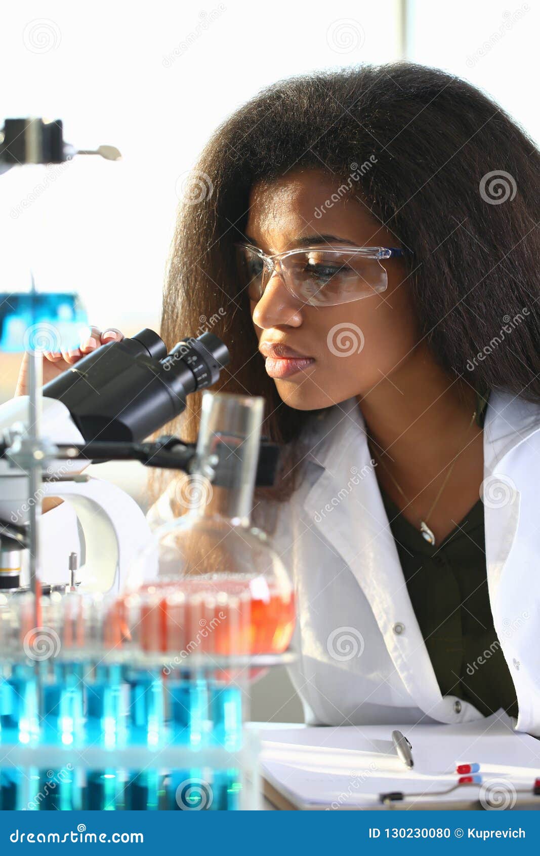 Black Woman Scientist Student Chemist in Protective Stock Photo - Image ...