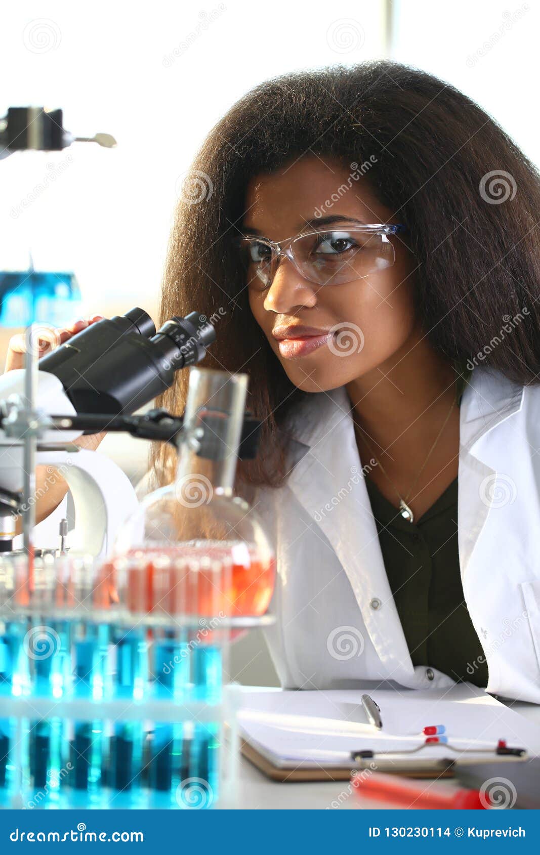 Black Woman Scientist Student Chemist in Protective Stock Photo - Image ...