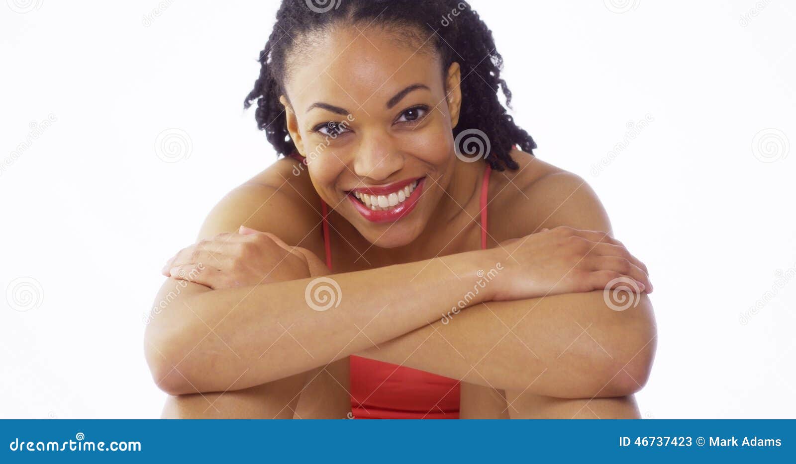 Black Woman Sitting And Smiling After Workout Stock Image Image Of