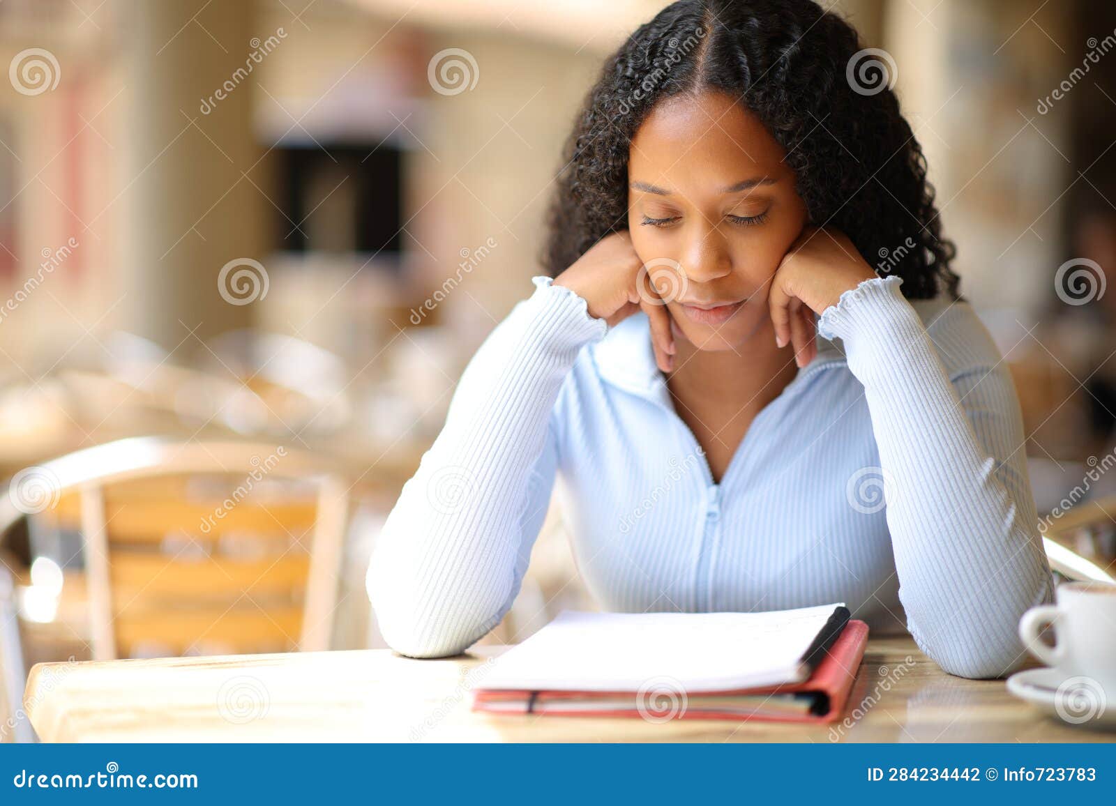 Black Woman Studying in a Coffee Shop Stock Photo - Image of college ...