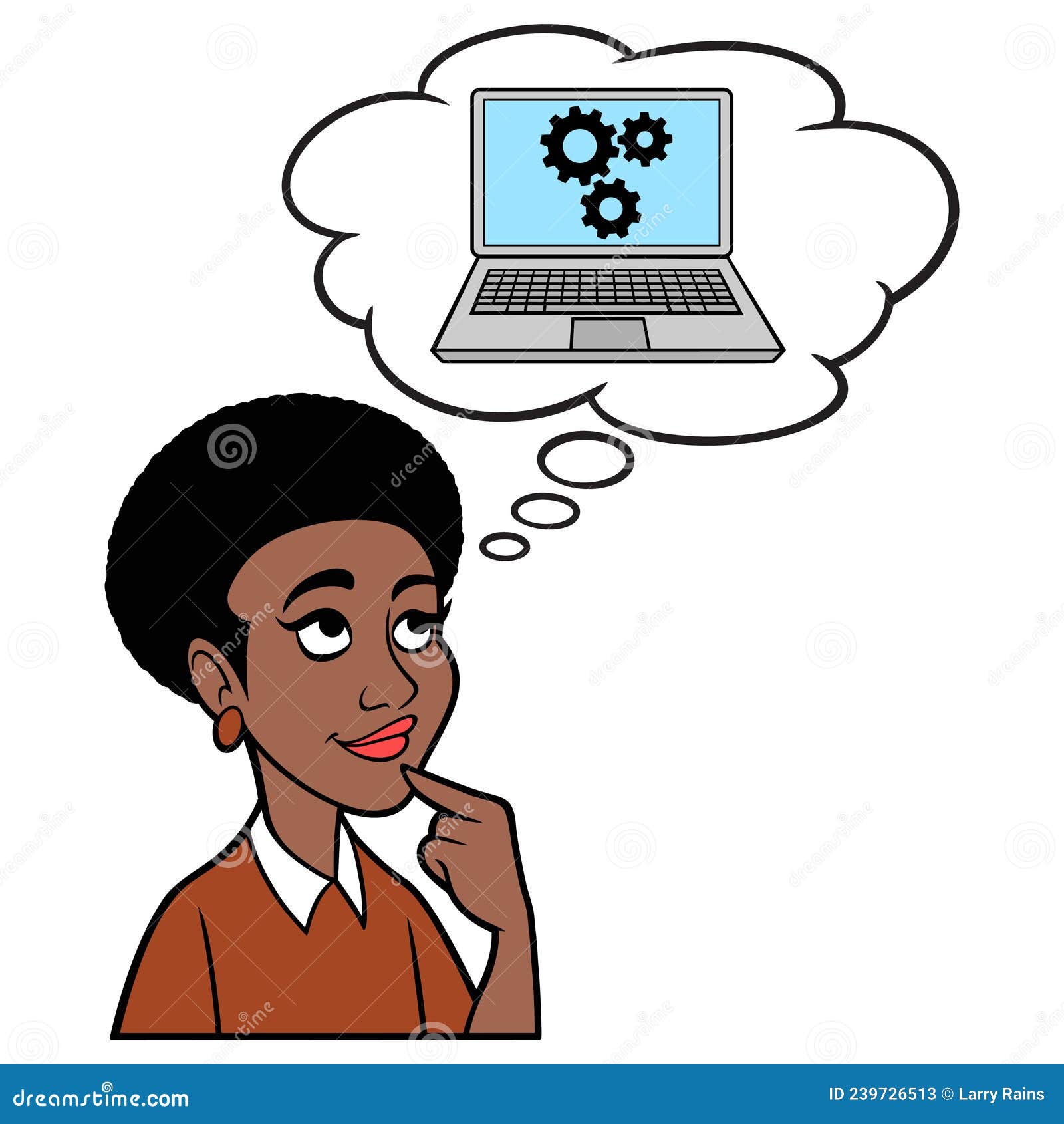 Black Woman Thinking about a Computer Stock Vector - Illustration of ...