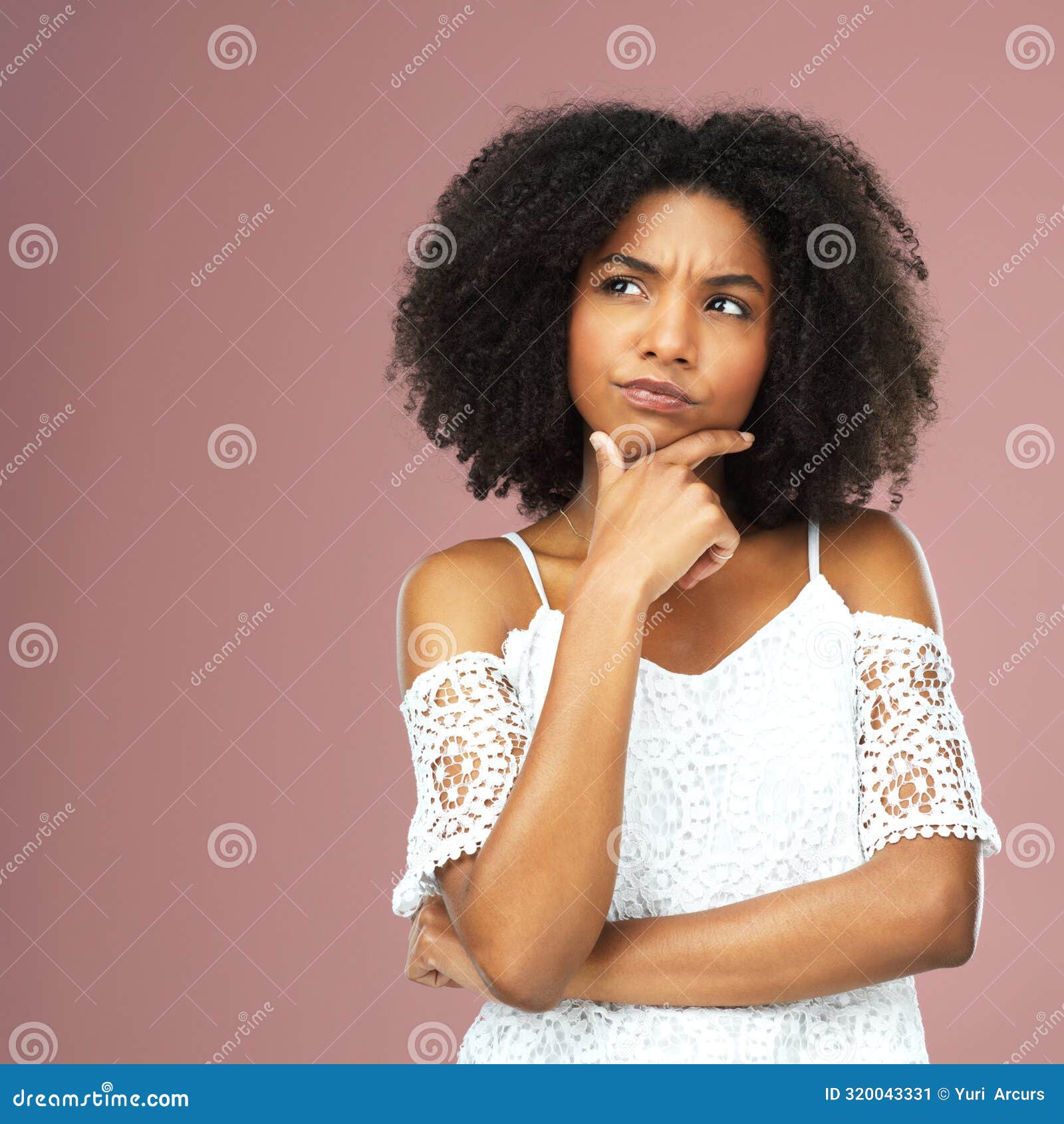 Black Woman, Thinking and Questions for Confused in Studio with ...