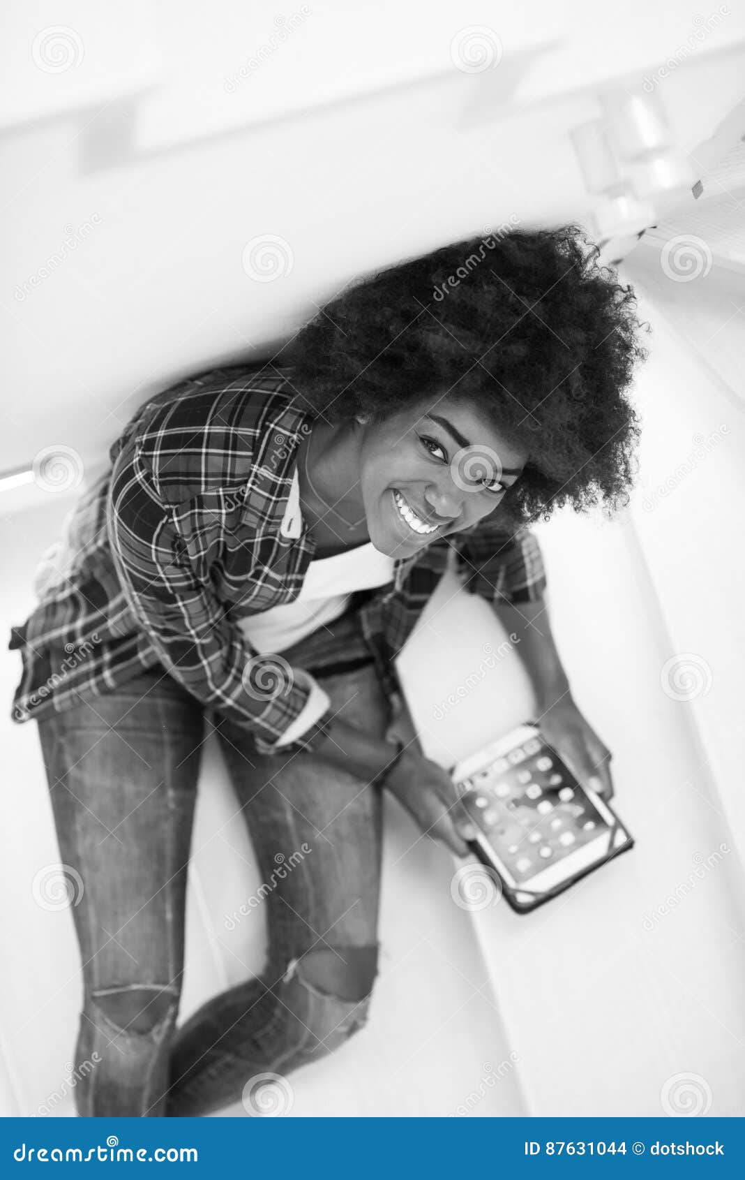 Black Woman Using Her Electronic Tablet Stock Photo - Image of alone ...