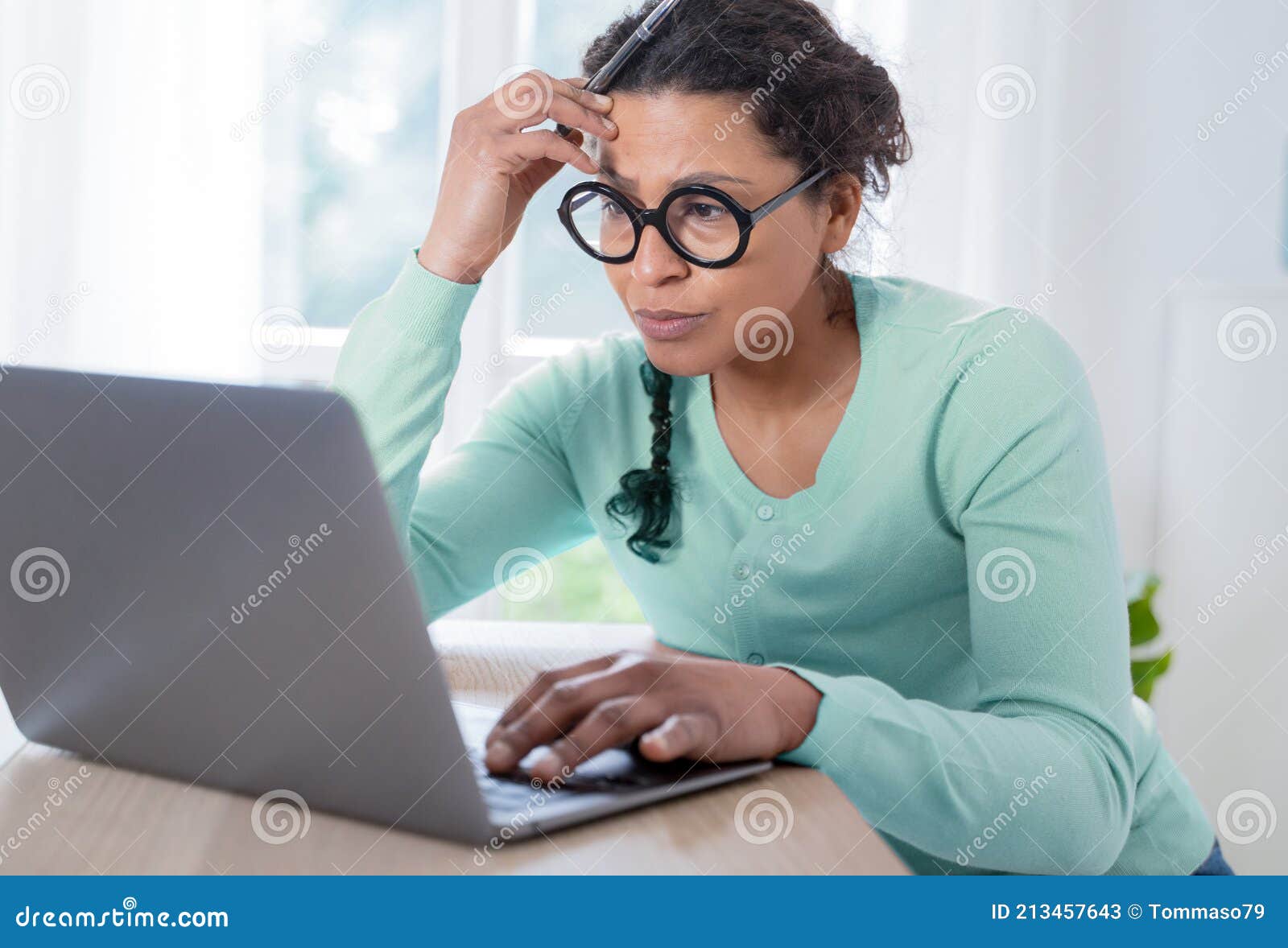 Woman is Focused and Concentrate at Computer Stock Image - Image of ...