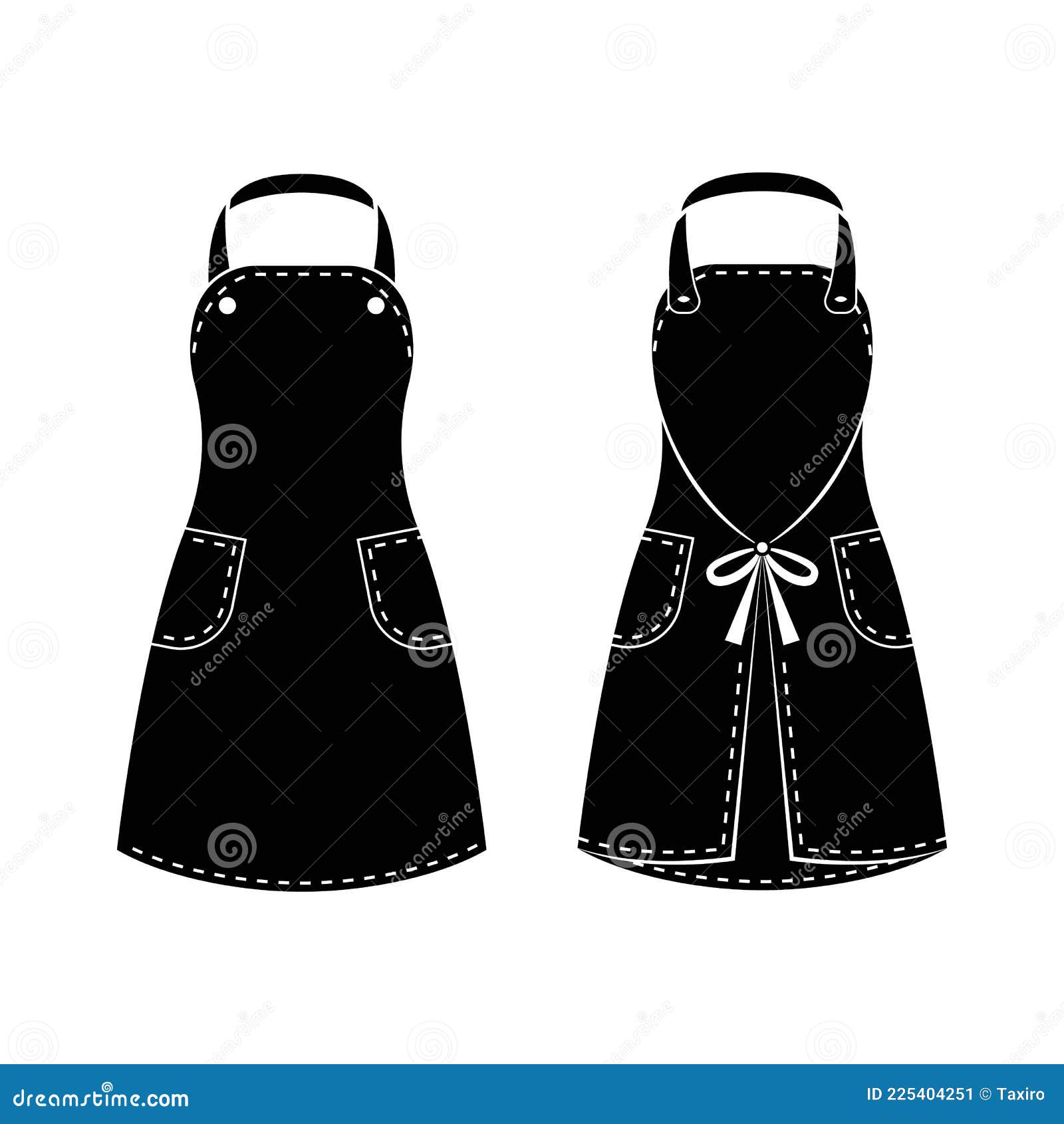 Black Women`s Apron. Front and Back Views Stock Vector - Illustration ...