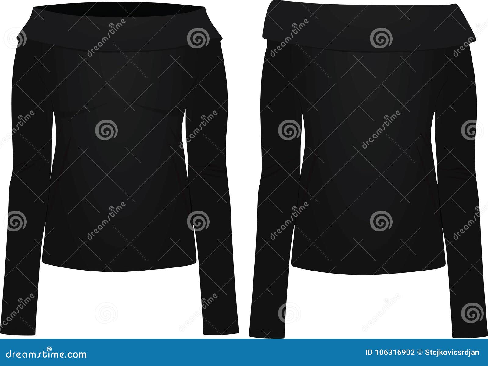 Black Women Top Front and Back View Stock Vector - Illustration of ...