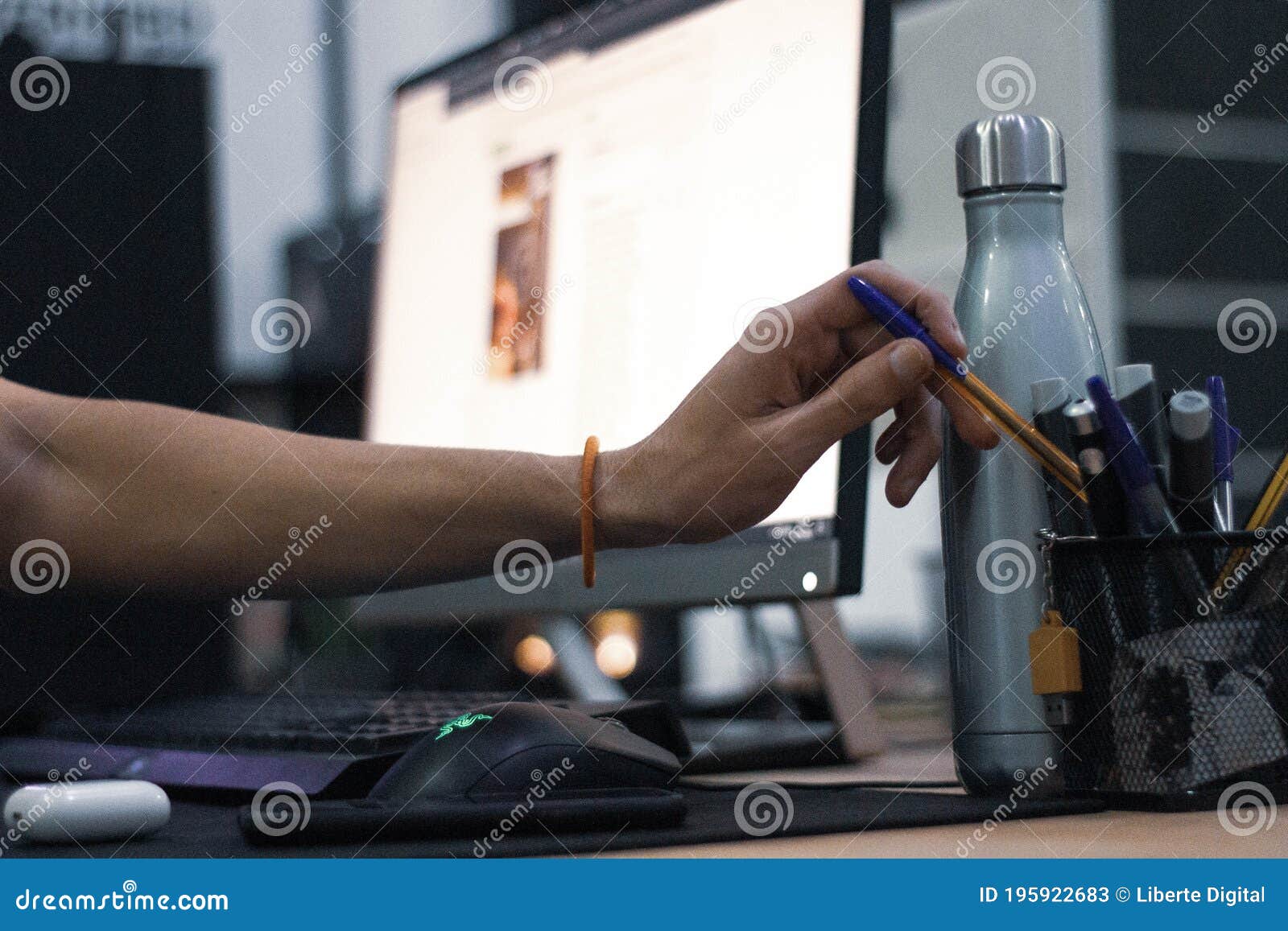 Guy catch a pen stock image. Image of bottle, penholder - 195922683