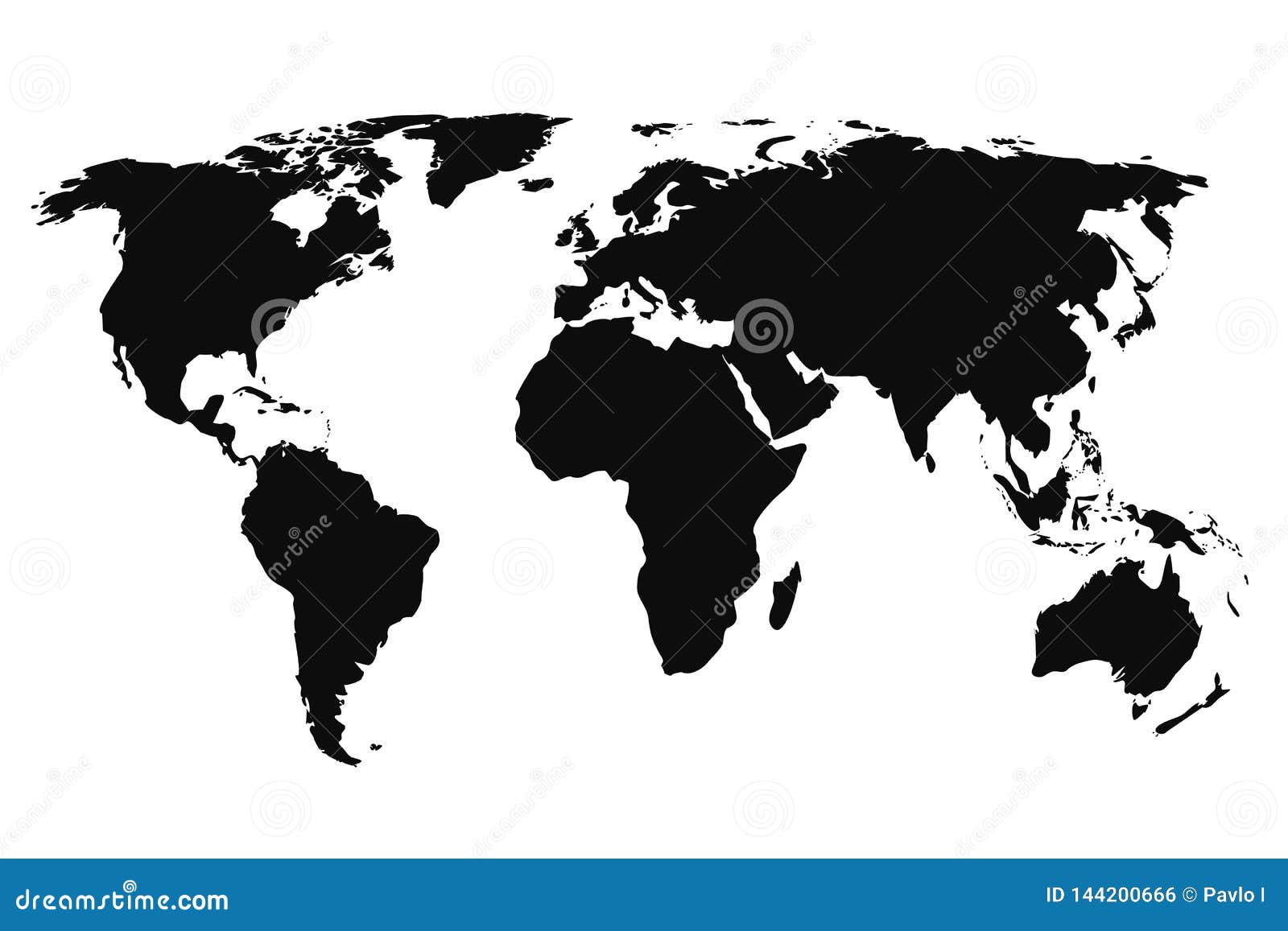 Black World Map, Continents of the Planet - Vector Stock Illustration ...
