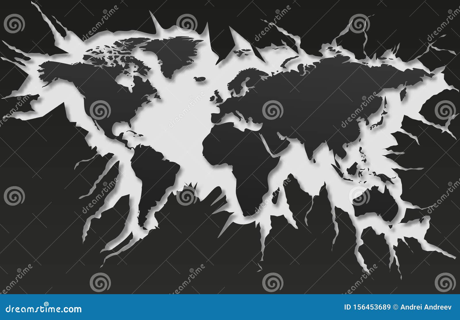 Black World Map from the Cracks with a Shadow. for Print or Pattern ...
