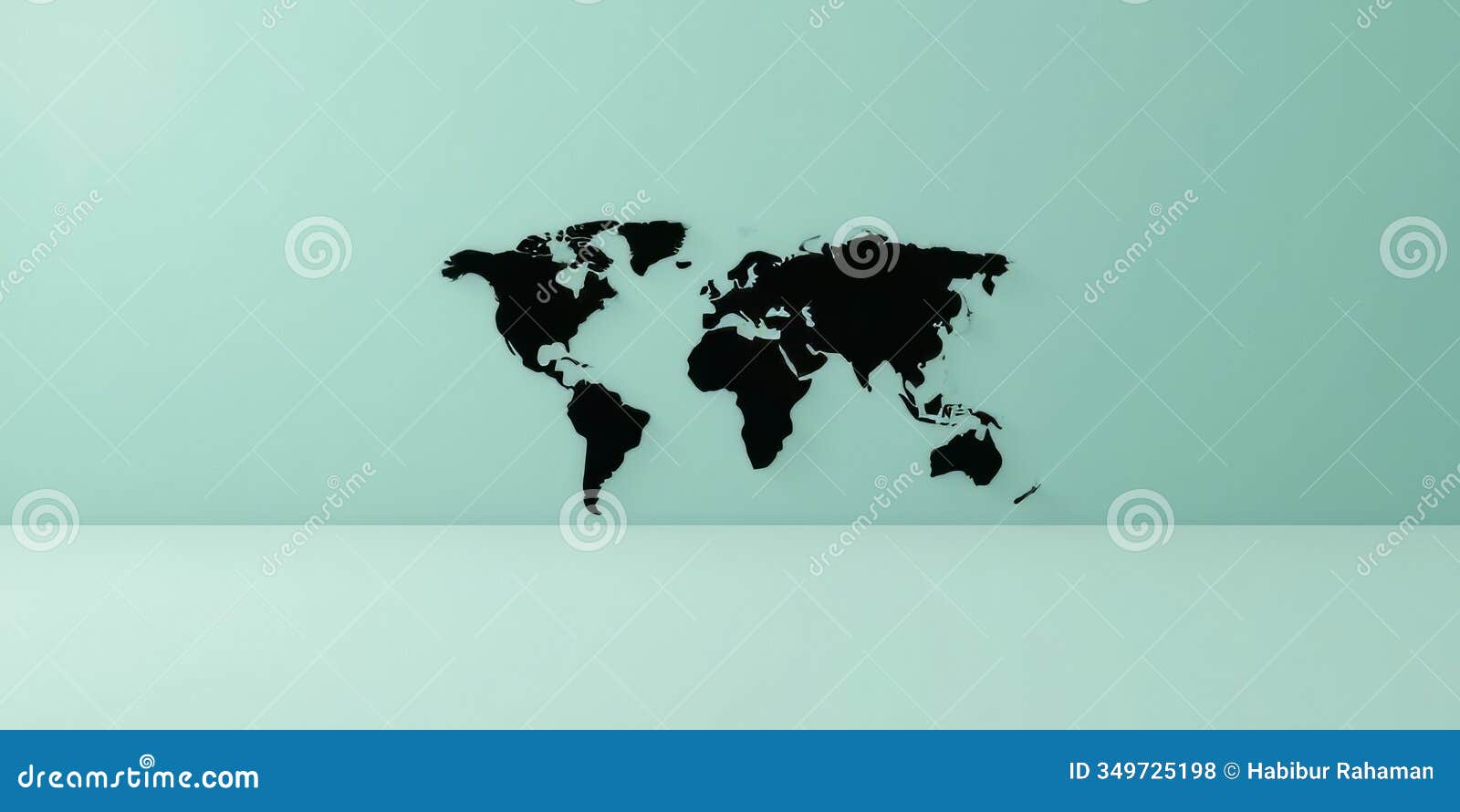 A Black World Map on a Mint Green Wall Stock Illustration ...