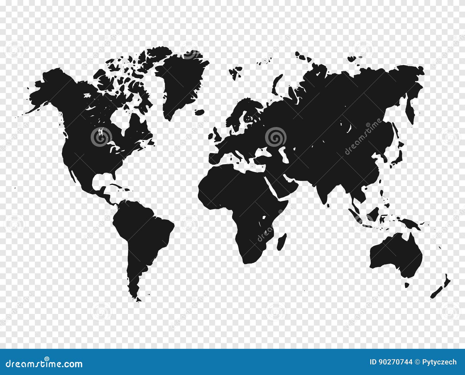 Black World Map Silhouette on Transparent Background. Vector ...