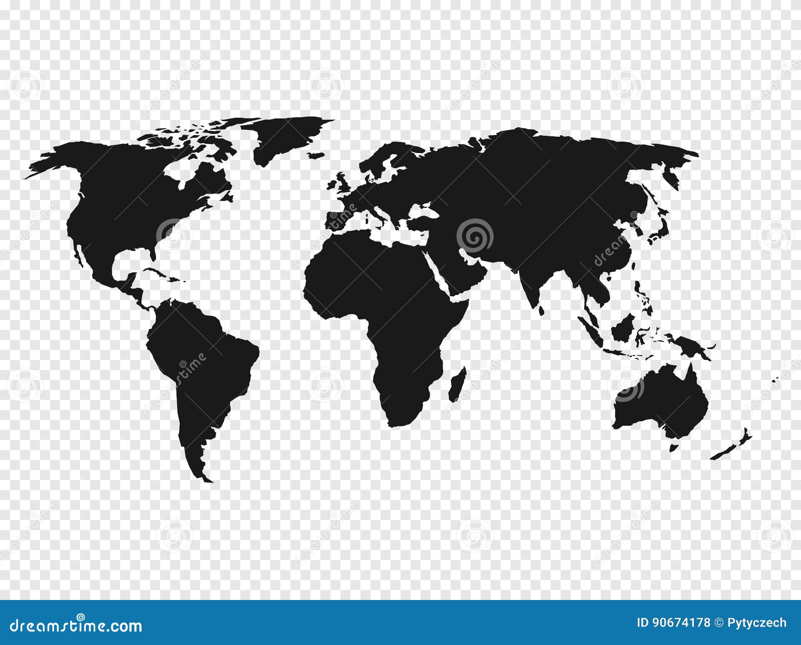 Black World Map Silhouette on Transparent Background. Vector ... Black World Map Silhouette on Transparent Background. Vector ...