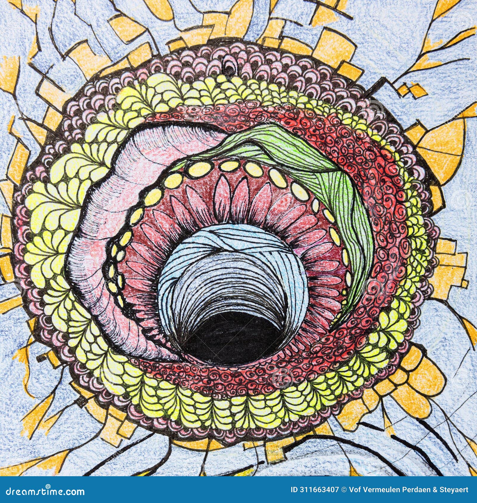 Black Worm Hole with Decorative Elements. Stock Image - Image of ...