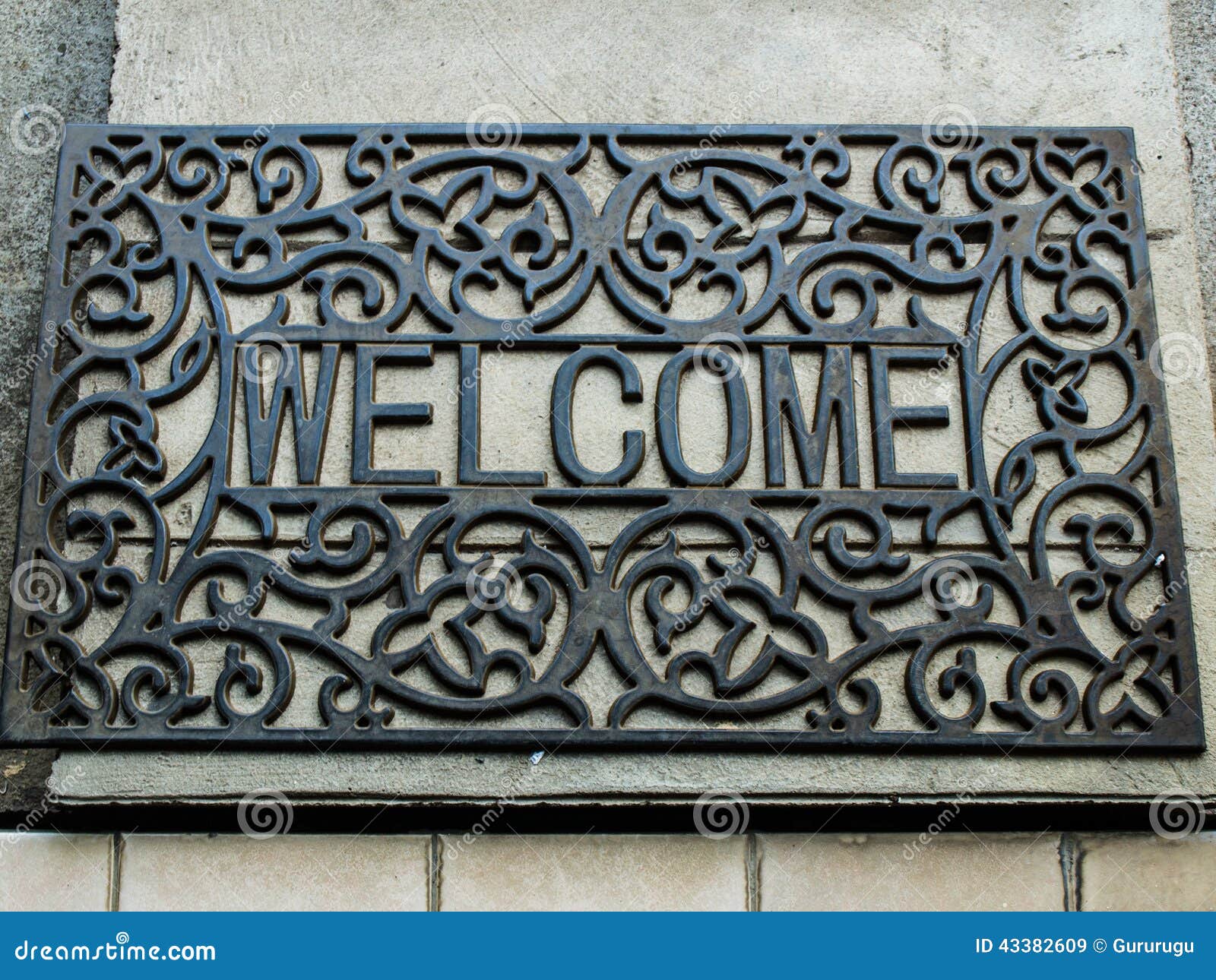 Black Wrought Iron Welcome Rug Stock Image - Image of greeting, floral ...