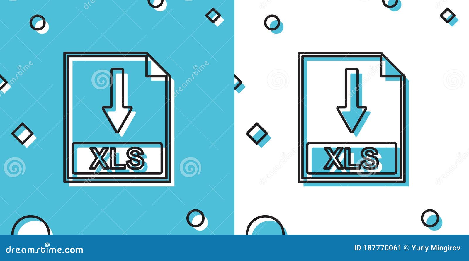 Black XLS File Document Icon. Download XLS Button Icon Isolated on Blue ...