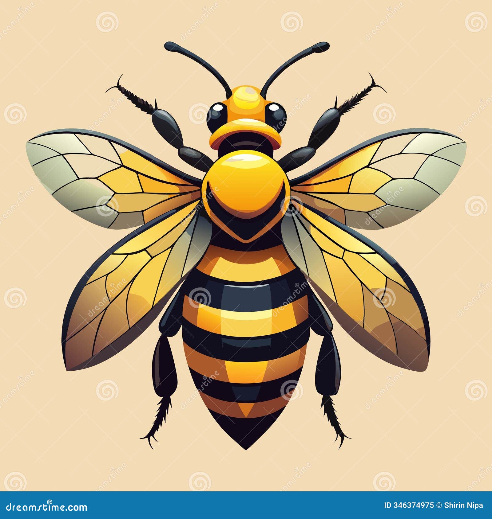 A Black and Yellow Bee with a Wing Flat Stock Illustration ...