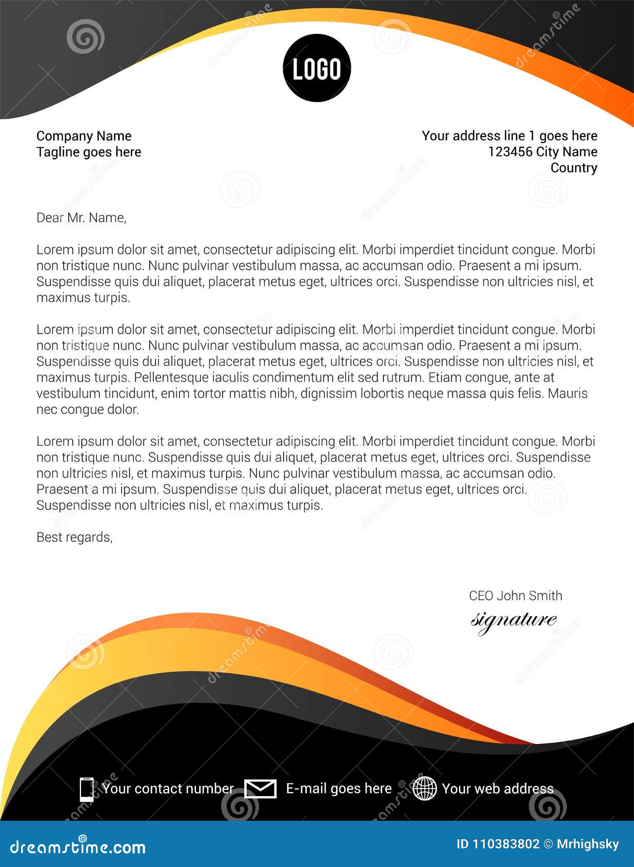 Black and Yellow Curves Letterhead Template Stock Vector - Illustration ...