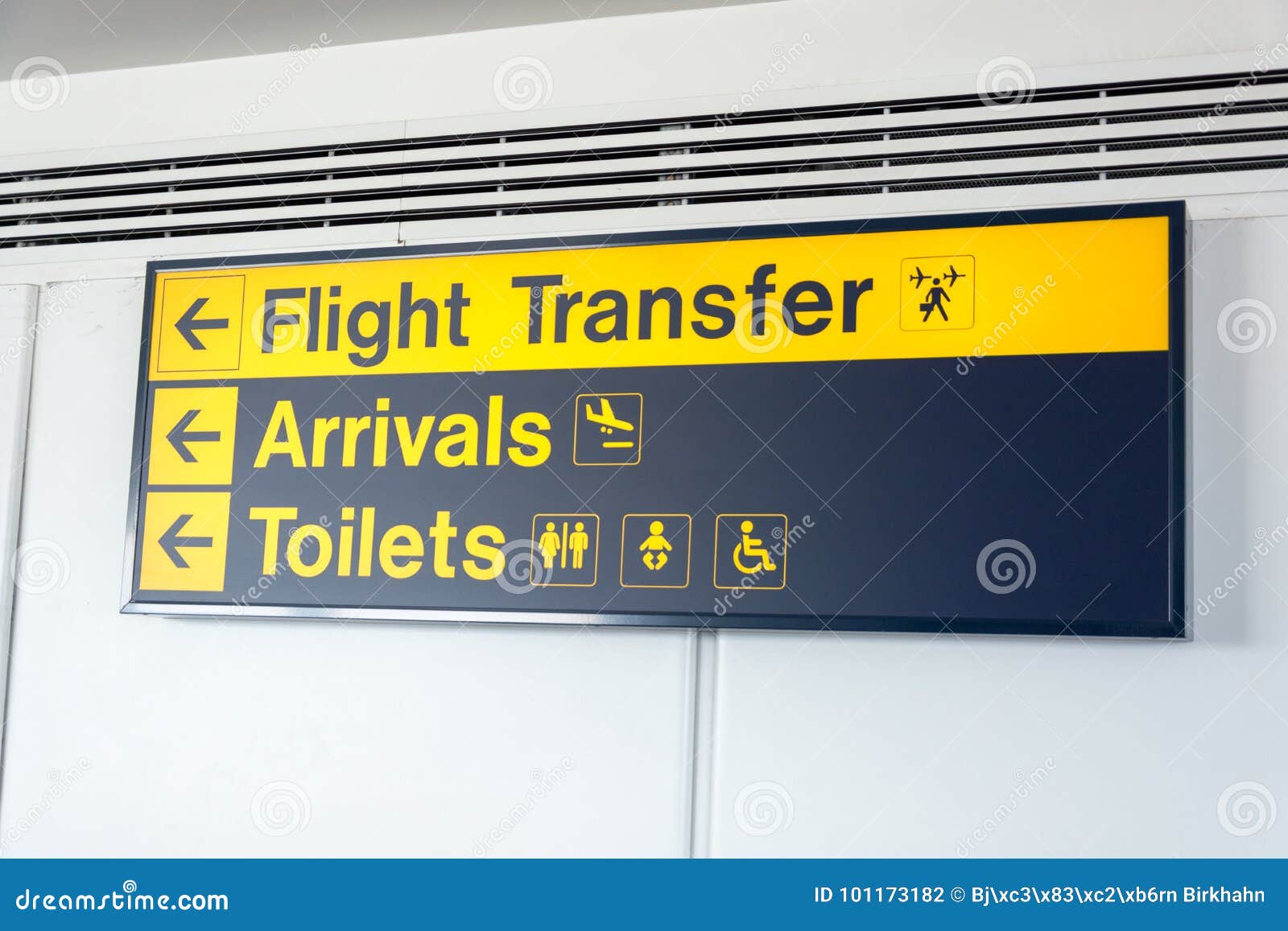 Black and Yellow Flight Transfer, Arrivals and Toilets Sign Stock Photo ...