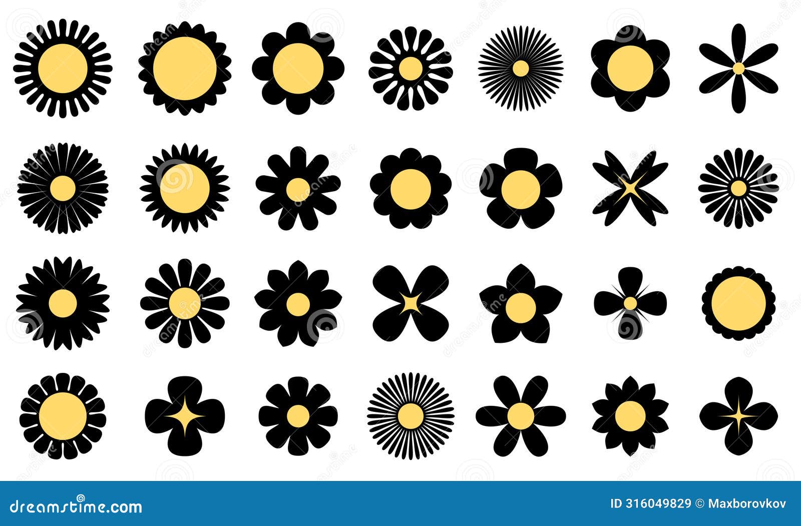 Black and Yellow Floral Motifs Stock Vector - Illustration of design ...